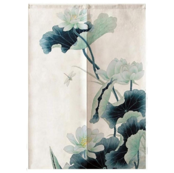 Boutique | Accents | Green Lotus Flowers Japanese Noren Room Divider ...